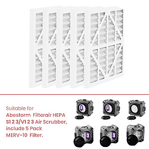 Abestorm MERV-10 Air Filter for Filteair HEPA S1 S2 S3 / Filteair HEPA V1 V2 V3 Air Scrubber, 14.3x13.6x0.79 (5Pack)