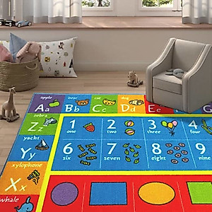 KC Cubs ABC Alphabet, Numbers & Shapes Educational Learning & Fun Game Play Area Rug for Kids Bedroom, Toddler Classroom and Baby Playroom