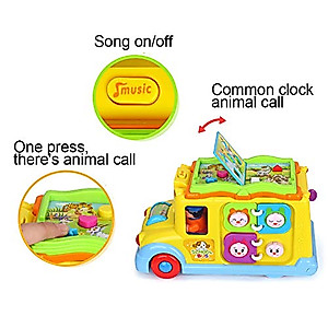 Luwsldirr Kids Cartoon Sound Light School Bus Kids Preschool Interactive Educational School Bus#