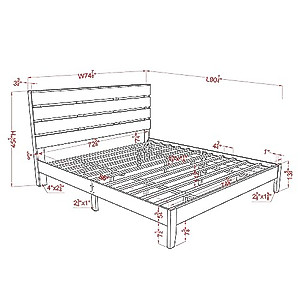 24/7 Shop at Home Kaya Transitional Wood Platform Bed with Tapered Legs for Bedroom, Guest Room Bed, California King-Size, Gray