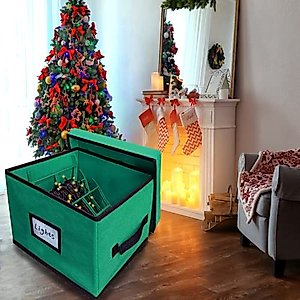 EDSRDUS Christmas Holiday Light Storage Box - Non-Woven Fabric, with 3 Light Storage Wraps, Lights Organizer Container Reinforced Stitched Handles（Light String not Included）