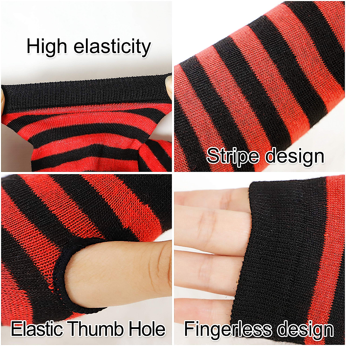Bellady 3 Pairs Striped Arm Warmers Fingerless Gloves for Women
