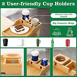 BAMBOOTRAY Couch Arm Tray, Multi-Function Folding Sofa Armrest Tray with 360°Rotating Phone&Pad Bracket, TV Tray for Eating and Beverage