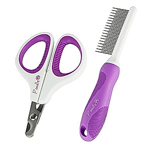 Detangling Pet Comb with Long & Short Stainless Steel Teeth for Removing Matted Fur, Knots & Tangles + Cat Nail Clipper, Dog Nail Trimmers – Pet Claw Scissors for Cats, Dogs, Rabbits & Small Animals