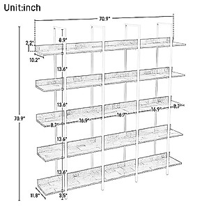 KNAMOTL 5 Tier Bookcase Home Office Open Bookshelf, Vintage Industrial Style Shelf with MDF Board & Large Capacity Storage, Black Metal Frame for Office Living Room (Black+Brown)