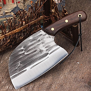 JOAWSOME 3PCS Butcher Cleaver Knife Set for Meat Cutting Serbian Chef Knife For Kitchen Outdoor BBQ Camping Birthday Thanksgiving Christmas Gift Idea Men