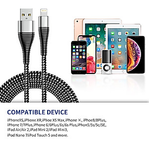 iPhone Charger Cable,5 Pack 10ft [MFi Certified] Extra Long Lightning Cable,Strong Nylon Braided 10 Foot Charging Cord for iPhone 12/11/11Pro/11Max/ X/XS/XR/XS Max/8/7/6/5S/SE/iPad Mini Air (Black)