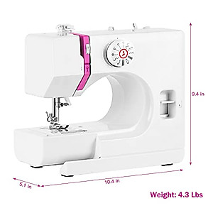 Sewing Machine - Mini Sewing Machine for Beginners and Kids with 12 Built-in Stitches, Portable Sewing Machine with Adjustable 2 Speed and Foot Pedal Control, Perfect for Arts,Crafts & Sewing Projects - Pink Button