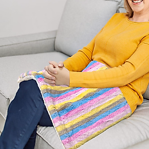 UNOWIX Electric Heating Pad for Back/Waist/Abdomen/Shoulder/Neck Pain and Cramps Relief - 12 Heat Levels, 8 Timers,Cute Plush Heat Pad, Holiday Gifts for Girls, Machine Washable-Rainbow-F(12" x 24")