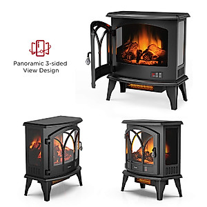 TURBRO Suburbs TS23-C Electric Fireplace Infrared Heater with Curved Door- 23" Freestanding Fireplace Stove with Adjustable Flame Effects, Overheating Protection, Timer, Remote Control - 1400W, Black