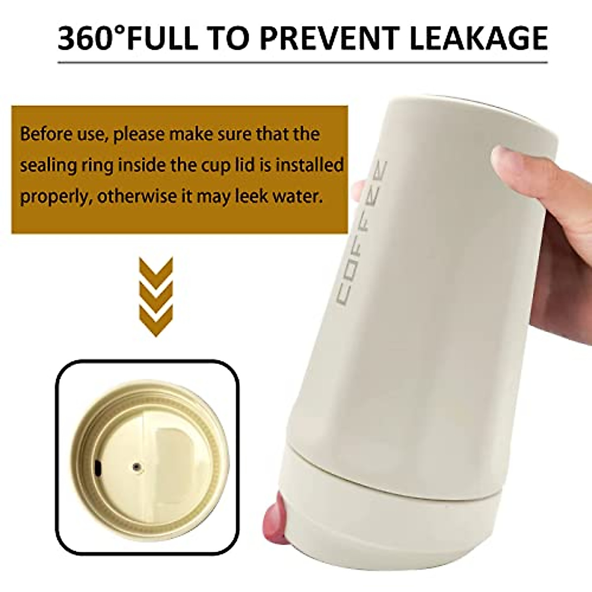 Mosdos Insulated Travel Coffee Mug, Spill Proof 14oz Stainless Steel Coffee Cup with Lid,Vacuum-Sealed Portable Thermos Cup for On-the-Go,Reusable Coffee Tumbler,Gift for Men and Women-White