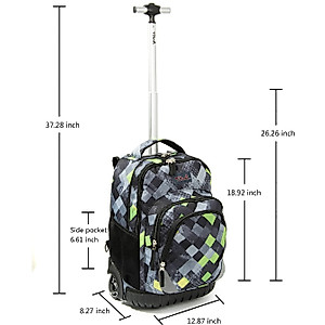 Tilami Rolling Backpack 18 Inch with Pencil Case School for Boys Girls (Green Plaid)