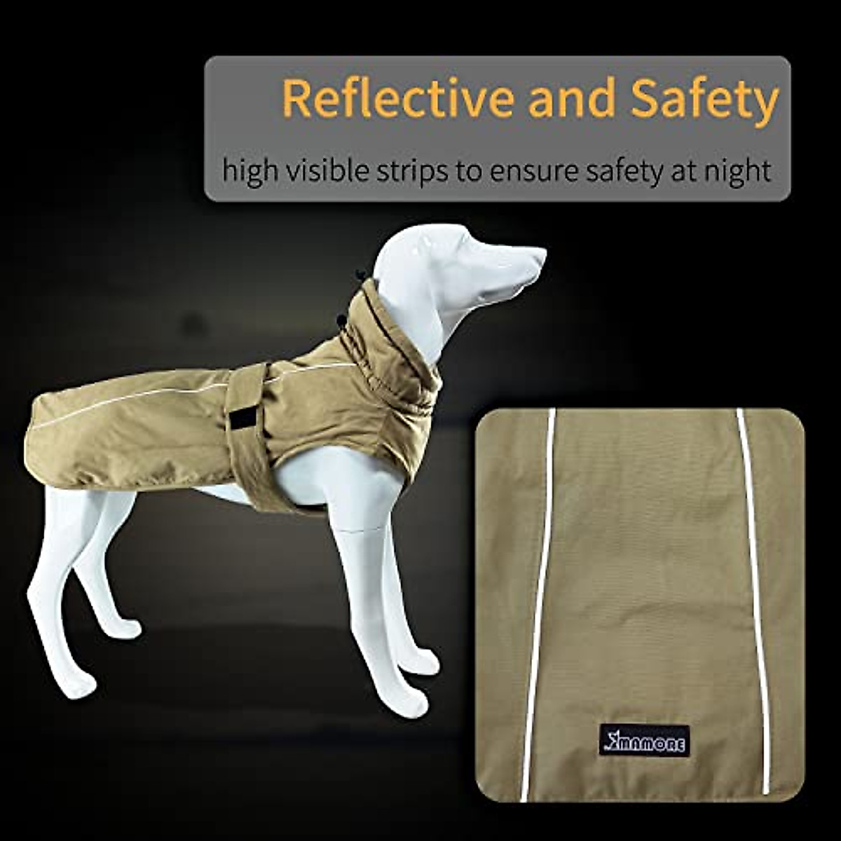 Waterproof Warm Dog Coat, Winter Windproof Dog Cold Weather Coats,Thick Padded Cotton Puppy Jacket Reflective Vest Clothes for Small Medium Large Dogs(X-Small, Khaki)