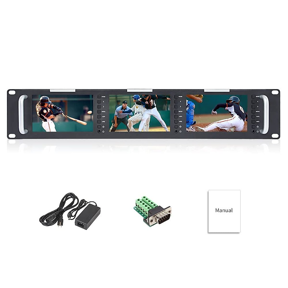 FEELWORLD T51 2RU Triple 5 Inch SDI Rack Mount Broadcast Monitor LCD 800x400 3G SDI HDMI AV Input and Output