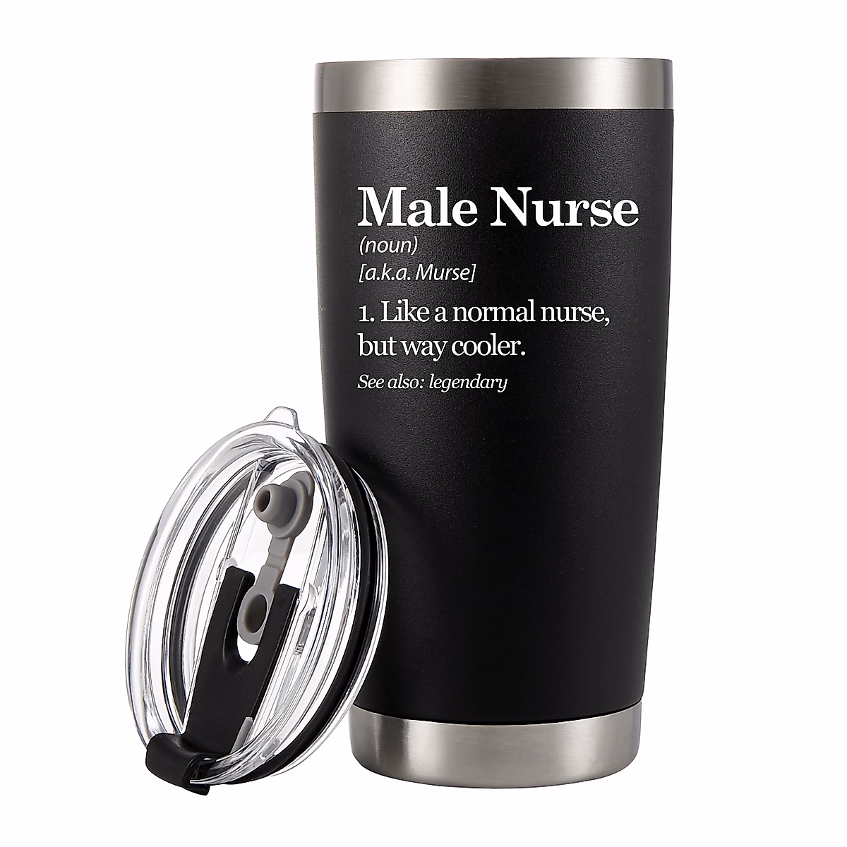 Male Nurse Definition Murse Like A Normal Nurse But Way Cooler Nurse Gifts to Boyfriend Husband Dad From Girlfriend Wife Mom Vacuum Insulated Tumbler Removable Lid and Straw (Black, 20 oz)