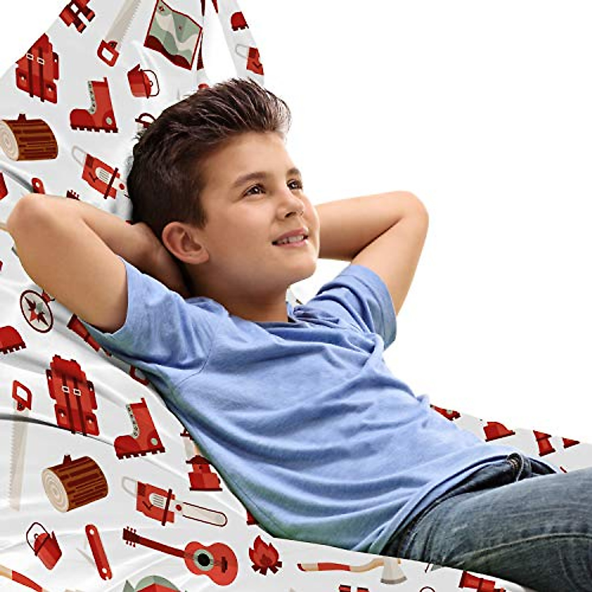 Ambesonne Camping Lounger Chair Bag, Lumberjack Elements from Outdoor Leisure Activities in Vinous Tones, High Capacity Storage with Handle Container, Lounger Size, White Vermilion and Brown