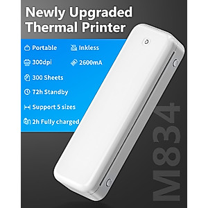 PhoFuta [Upgrade M834 Printer & 200 Sheets A4 Size Thermal Paper & Case, Print Black on White, Storage for 2 Years