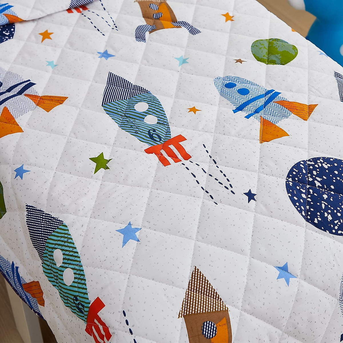 Brandream Outer Space Toddler Bedding Sets for Boys Spaceship Galaxy Rocket Bed in A Bag Cotton Comforter Set, 4PCS Includes Comforter, Top Sheet, Mattress Sheet, Pillowcases