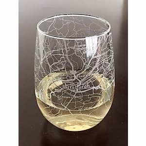 Stemless 17oz Wine Glass Urban City Map Pittsburgh Pennsylvania