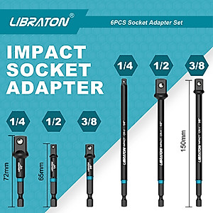 Libraton Impact Grade Socket Adapter Set, 3" & 6", Drill Socket Adapter, Impact Socket Adapter, Socket Driver Adapter, Drill Socket Adapter Extension, with Storage Bag