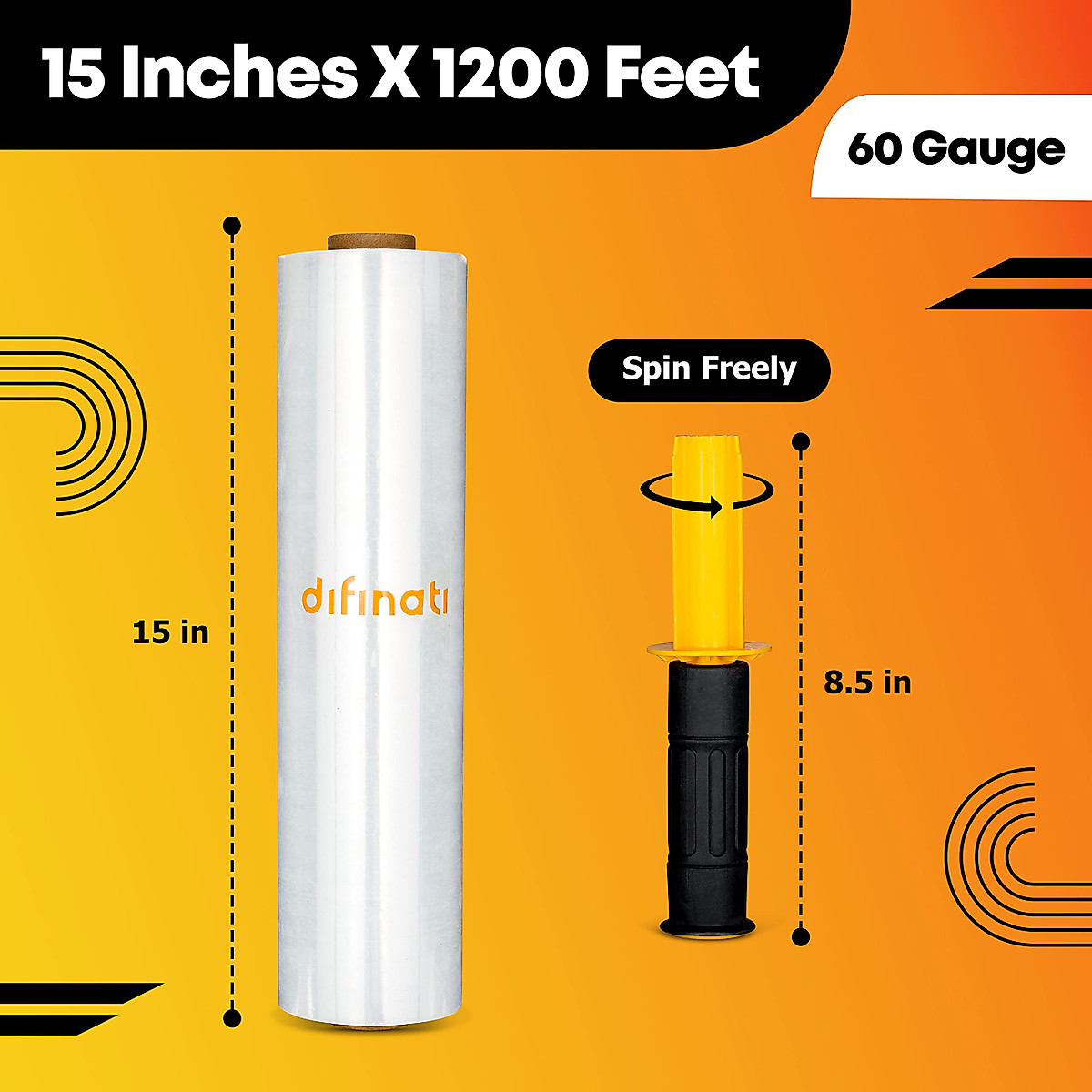 Difinati 2 Pk, Moving Wrapping Plastic Roll, 15 Inch x 1,200 Feet Heavy Duty, Furniture Wrap, Moving Wrap, Furniture Wrapping For Moving, Packing, Shipping Stretch Film With Handles, Clear