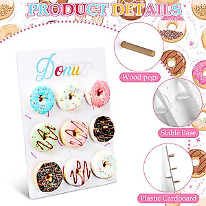 Wall Display Stand Reusable Donut Holder Board with Rustic Wood for Party Decorations Supplies Dessert Table at Wedding Birthday Baby Shower Treat (White)
