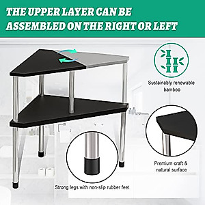 Weenson Bathroom Countertop Organizer Counter Shelf - Bathroom Organization 2 Tier Corner Shelf Bamboo Display Shelves Free-Standing Storage Organizer for Bathroom, Kitchen, Living Room (Black)