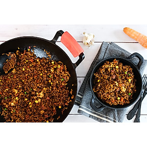 Crucible Cookware 14-Inch Cast Iron Wok Set (Pre-Seasoned), Glass Lid & Silicone Hot Handle Holders