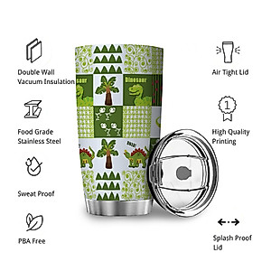 Tumbler Cartoon Dinosaur Tree Stainless Steel Coffee Travel Mug With Flip Lid Leak Proof Travel Tumbler Hot And Cold Drinks Thermal Cup Tea Wine Cups For Office Cartoon Dinosaur Tree 20oz