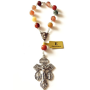 elegantmedical HANDMADE rosary Rutilated Quartz crystal bead one decade rosary bracelet cross Gift