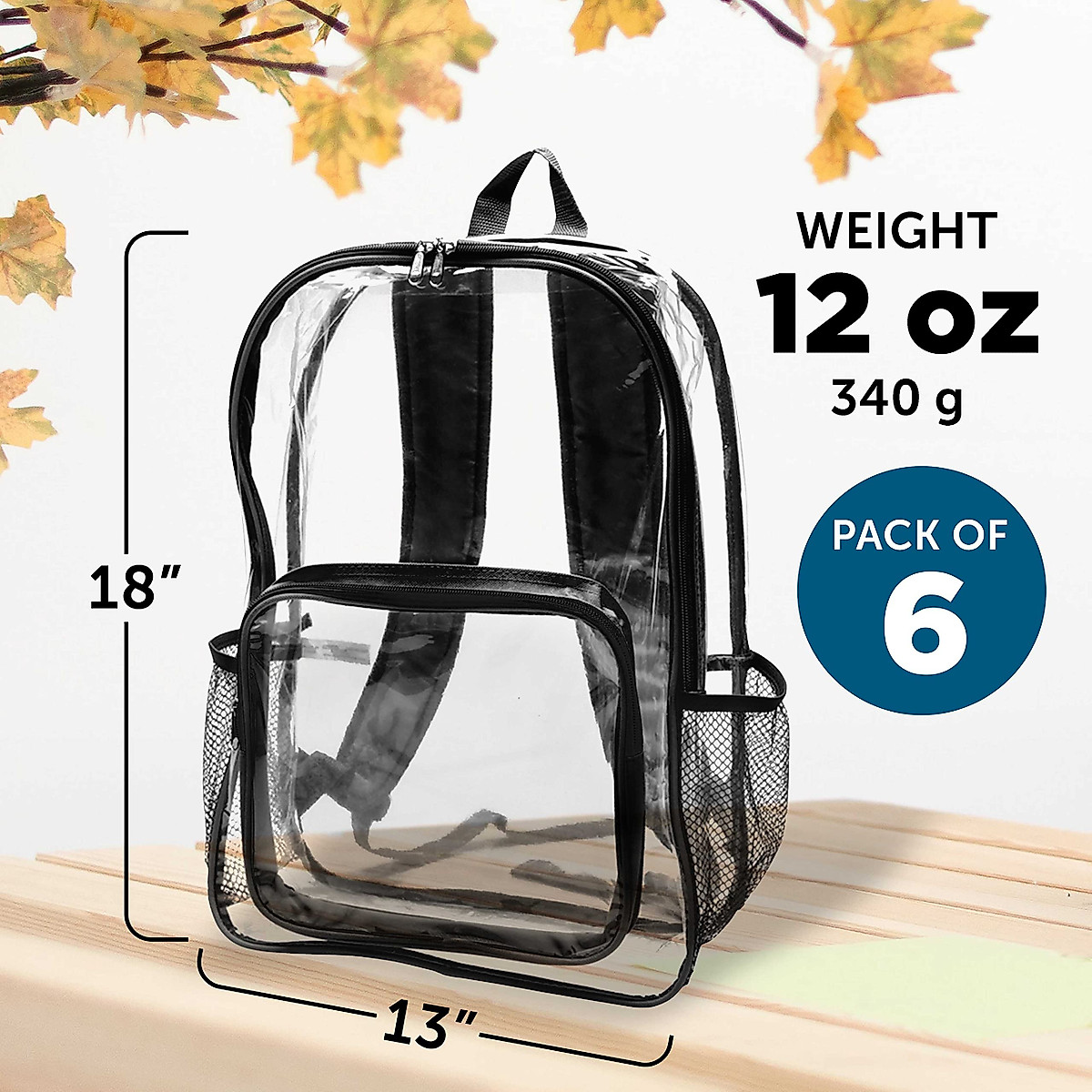 DISCOUNT PROMOS Custom Heavy Duty Clear Plastic Backpacks Set of 24, Personalized Bulk Pack - PVC, Water Resistant, Great for School, Travel - Clear/Black