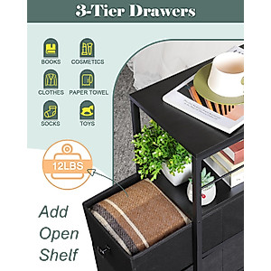 MOOACE Narrow Dresser for Bathroom, Slim Dresser Storage Cabinet, Chest of 3 Fabric Drawers with Wood Shelf, Bedroom Organizer Tower for Small Space, Closet, Laundry, Black