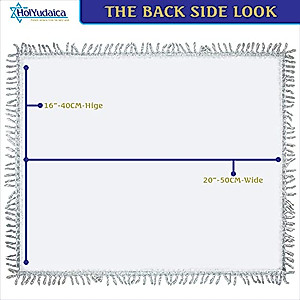 HolYudaica White Satin Challah Cover for Shabbat Bread (20"/16") with Shabbat Candlestick Silver & Gold Embroidery, from Israel, Nice Gifts (Silver, 1)