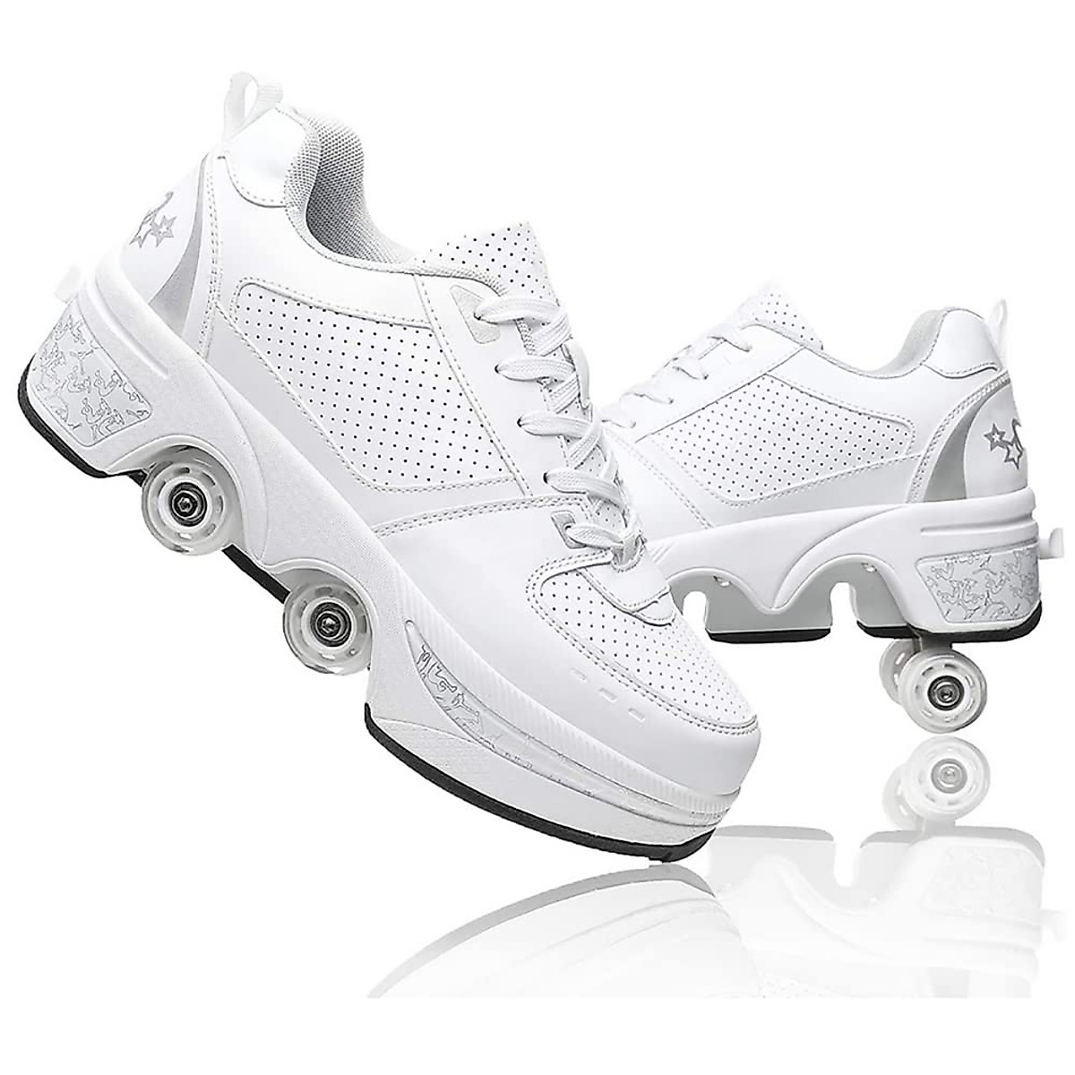 Deformation Roller Shoes Male and Female Skating Shoes Quad Roller Skates Kick Rollers Shoes Retractable Adults/Kids,Invisible Pulley Shoes Skates with Double-Row Outdoor Sneakers