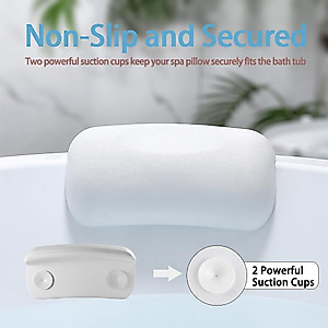 Bath Pillow for tub, Waterproof Bath Pillows for tub Neck and Head Support, Comfortable Bath tub Pillow headrest for Soaking, Spa, Tub Pillow for Bath Accessories with Strong Non-Slip Suction Cups