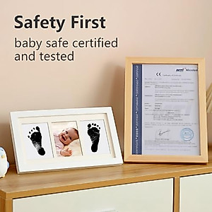 PewinGo Baby Hand and Footprint Kit,Inkless Baby Handprint Kit with 2 Safe Clean-Touch Ink Pads and a Wooden Baby Picture Frame for Newborn,Baby Boys & Girls,Baby Gifts for New ParentsBaby Shower