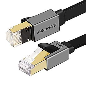 ANNNWZZD CAT 8 Ethernet Cable, Flat LAN Network Cable High Speed 26AWG Patch 40Gbps, 2000Mhz with Gold Plated RJ45 Connector for Router, Modem, PC, Switches, Hub, Laptop, Gaming, Xbox (25ft/25FT)