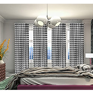 Black White Cotton Curtains, Back Tab Farmhouse Cotton check Curtain 50x72 Inch, Tab Top Bathroom Window Treatment Décor Panel For Kitchen Nursery Livingroom Bed Room Gingham Check Curtains -2 Panels