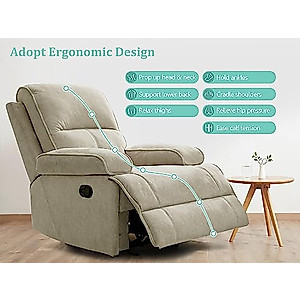 RISAR Oversized Rocker Recliner Chair, Ergonomic Nursery Manual Rocking Armchair Upholstered Thick backrest & Removable armrest Single Sofa Chair for Living Room (Beige)