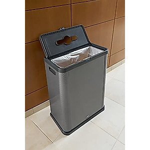 Rubbermaid Commercial Products Elevate Container, 3-Sided Decorative Metal Trash Can or Cover for Mixed Recycling, 23 Gallon, Dark Gray