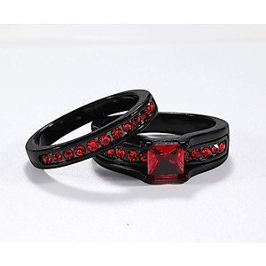 MASHAN Couple Rings Matching Rings His Her Ring Red CZ Women's Wedding Ring Sets Titanium Wedding Band