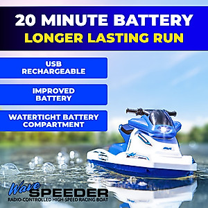 Force1 Wave Speeder RC Boat for Kids - Remote Control Boat for Pool Water or Lake Play, Mini RC Boat Toy with Remote Kid Motor Boat, Rechargeable Battery, Dual Motor, USB Charger, 2.4GHz Remote (Blue)