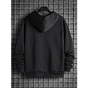 WDIRARA Men's Color Block Letter Embroidery Long Sleeve Hooded Sweatshirt Hoodies Red Rose and Black L