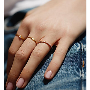 Kainier 1mm 14K Gold Plated Rings Stackable Arc Slim Signet Rings Thin Plain Statement Band for Women Pointer Finger Classic Ring Comfort Fit Size 5 to 10