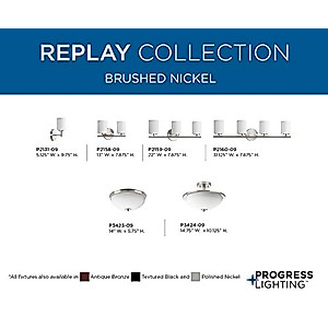 Replay Collection 2-Light Etched White Glass Modern Bath Vanity Light Brushed Nickel