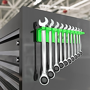 Olsa Tools Magnetic Wrench Holder Organizer (Green) Polypropylene | Fits SAE 3/8" Thru 15/16" & Metric 10mm Thru 19mm | Professional Grade