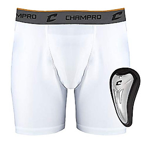 CHAMPRO Compression Boxer Short with Cup - Polyester/Spandex, Youth Large, White (BPS14YCWL)