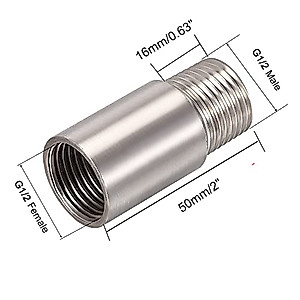 Awclub Shower Head Extension Arm, 2 Pack 2-Inch G1/2 Male x G1/2 Female Thread 304 Stainless Steel Cast Pipe Fitting Coupler