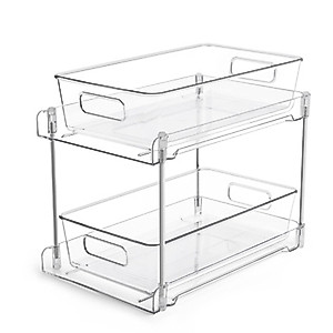 Bottone 2Tier Clear Organizer Under Sink Container Undersink Kitchen Shelf Medicine Cabniet Storage Bins Bottom Sliding Basket Bathroom Standing Space