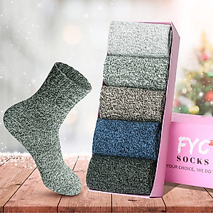 FYC Winter Womens Socks Wool Warm Thick Knit Cozy Crew Casual Vintage Soft Socks for Women Christmas Gifts Socks 5 Pairs
